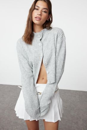 Trendyol Long, lockerer, einfarbiger Cardigan f&uuml;r Damen - Gold/Grau