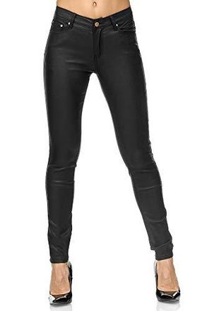 Elara Pantalon Femme Simili Cuir Push Up Chunkyrayan E621 Black-32 (XXS)