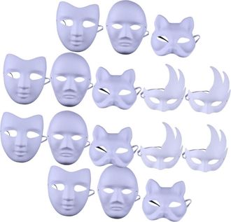 Valiclud 16 Stück Teiliges DIY Papiermasken Weiß zum Bemalen Leichte Vollgesichts Maskerade für Party Cosplay und Basteln Unbemalt und Individuell Gestaltbar S