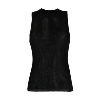 Low Classic Schwarzes Gestricktes &Auml;rmelloses Oberteil - - Tops - Damen - Schwarzk - M