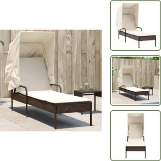 vidaXL The Living Store Sonnenliege mit Dach Braun Poly Rattan - Sonnenliege - Gartenliege - Liege - Outdoorm&ouml;bel - Poolside