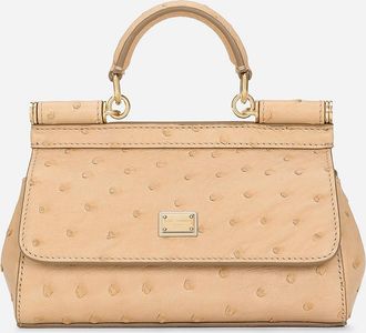 Dolce & Gabbana Handtasche Sicily Mini Aus Strau&szlig;enleder - Frau Handtaschen Beige Onesize