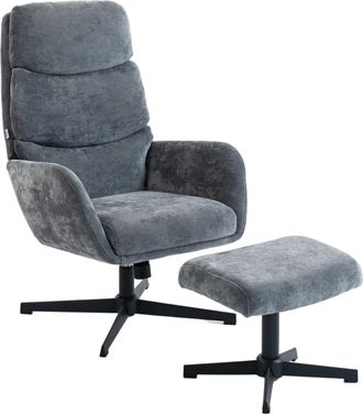 HOMCOM Relaxsessel mit Hocker, Sessel mit hoher R&uuml;ckenlehne, Loungesessel mit Wippfunktion Leinenoptik Metallsockel, Polstersessel f&uuml;r Wohnzimmer, Schlafzimm