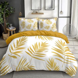 Generic Bettbezug Mikrofaser Bettwäsche Gelb 3 Teiligs Atmungsaktive mit Reißverschluss, Microfaser Bettbezug Set Wendebettbezug 180 x 200 cm Drucken Bettdeck