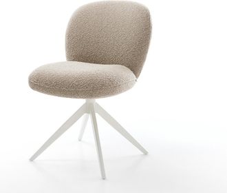 DELIFE Drehstuhl Nube-Flex Boucl&eacute; Schlamm Kreuzgestell breit Wei&szlig; 360&deg; drehbar Wippfunktion Taschenfederkern, Esszimmerst&uuml;hle
