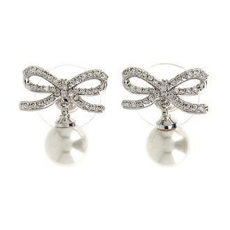 Self Portrait Femme, Accessoires, Gris, Taille: ONE Size Bow Pearl Earrings