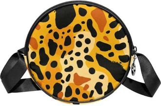 Generic Sac &agrave; bandouli&egrave;re rond pour femme, motif pois l&eacute;opard, petit sac &agrave; bandouli&egrave;re avec fermeture &eacute;clair, bretelles r&eacute;glables, sac &agrave; main rond d&eacute;contract&eacute;