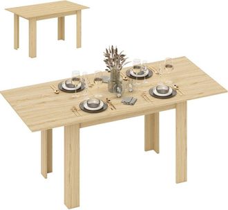 HOMCOM Table à manger extensible - HOMCOM - rectangulaire - pour 6-8 personnes - MDF - 140-180 x 80 cm - effet bois naturel