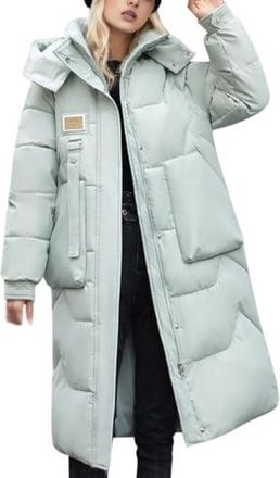 Onsoyours Doudoune Longue Femme Manteau Zippé épais Chaud Parka Blouson Hiver avec Capuche Elegant Slim Jacket Veste A Vert Clair L