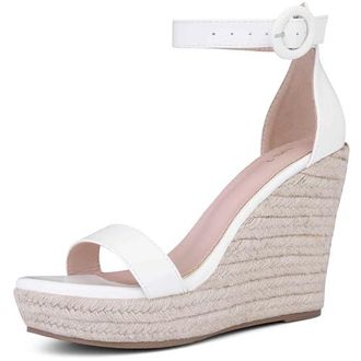 Allegra K Sandales compens&eacute;es pour femme avec sangle de cheville et bout ouvert, blanc, 36.5 EU