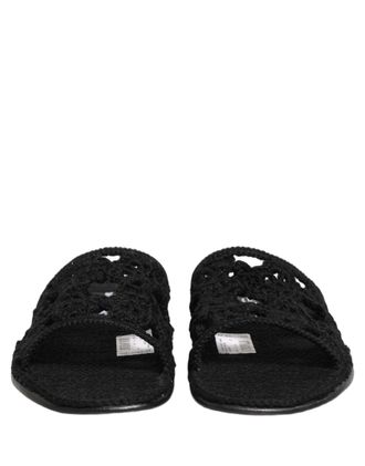 Dolce & Gabbana Mens Black Fabric Woven Slides Sandals Flats Shoes