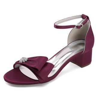 Generic Femmes Mari&eacute;e Chunky Heels Sandales Chaussures Satin&eacute;e Bout Ouvert Talons Bas Dress F&ecirc;te Mariage Soir&eacute;e Chaussures 4.5Cm,Burgundy,43 EU