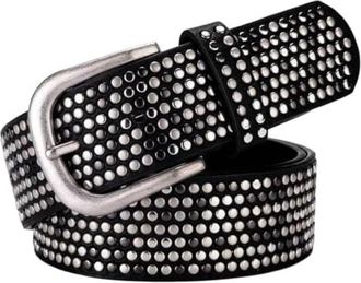 Generic Ceinture à rivets style punk vintage en cuir avec boucle ardillon pour jeans et jupes, Noir, 36 W/31 L
