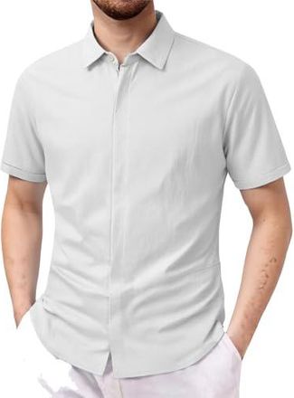 Generic Chemises d&eacute;t&eacute; pour homme - Haut boutonn&eacute; &agrave; manches courtes - Col &agrave; revers d&eacute;contract&eacute; - Grande taille - Doux &agrave; porter - Respirant - Costume de sport p