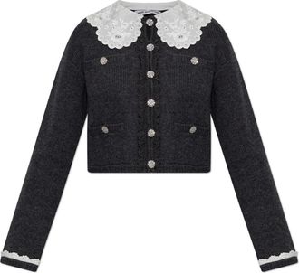 Self Portrait Femme, Pulls, Gris, Taille: 38 FR Cardigan avec Col Amovible