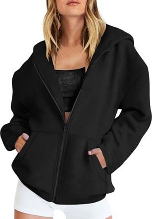 Generic Sweat &agrave; capuche zipp&eacute; pour femme - Veste de surv&ecirc;tement avec capuche - Couleur unie - Basic - Sweat &agrave; capuche - Sweat &agrave; capuche avec fermeture &eacute;clair 