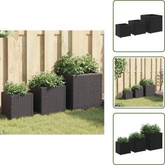 vidaXL The Living Store - Jardini&egrave;res dext&eacute;rieur 3 pcs noir r&eacute;sine tress&eacute;e - Jardiniere Exterieure - Pot De Fleurs Ext&eacute;rieur - Decoration Jardin - R&eacute;sine