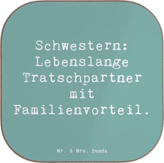 Mr. & Mrs. Panda Untersetzer Gl&auml;ser Spruch Schwestern Tratschpartner - Geschenk, f&uuml;r, Verwandte, Tassen, Familie, Geschwisterliebe, Holzuntersetzer, Tischschoner, herz