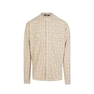 Balmain Dicke Beige Hemd mit Texturiertem Stoff und Monogramm-Druck - - Shirts - Herren - Beige - L