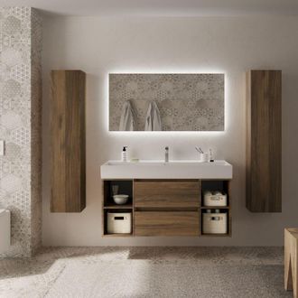 Cygnus Bath Meuble de salle de bain BEQUIA Plus 120cm Noyer Vasque Porcelaine Centrale