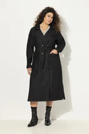 Ulla Popken Jeansjacke Jeans-Trenchcoat Reverskragen Vintage doppelreihig