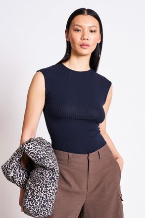 JAN 'N JUNE Damen vegan Geripptes T-Shirt Apis Nightfall Blau