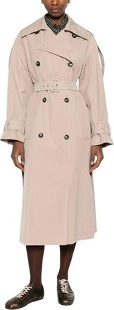 Sportmax Femme, Manteaux, Beige, Taille: 40 FR Long Trench-Coat en Twill D&eacute;perlant