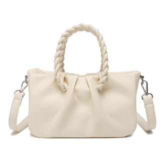 Miss Lulu PU Leder Umhängetasche mit abnehmbarem, verstellbarem Schulterriemen Kleine Tasche mit geflochtenem Henkel (Beige)