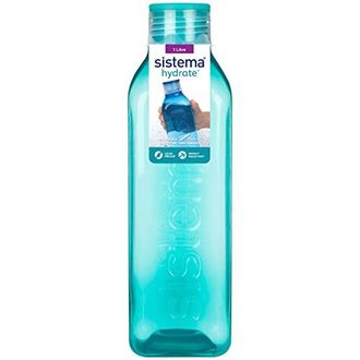 Sistema Bouteille deau carrée 1L | Bouteille deau sans BPA | Couvercle hermétique | Côtés faciles à saisir | Ocean Blue & Minty Teal | 2 pièces