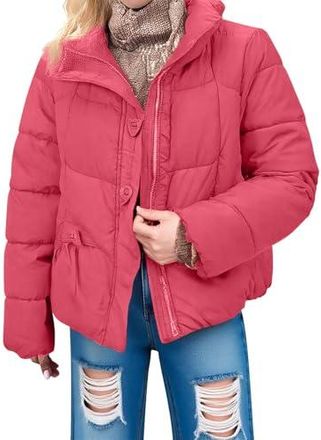 Generic Manteau dhiver imperméable pour femme - Doudoune courte rembourrée avec fermeture éclair et bouton - Manteau matelassé épais et isolé - Manteau dextér