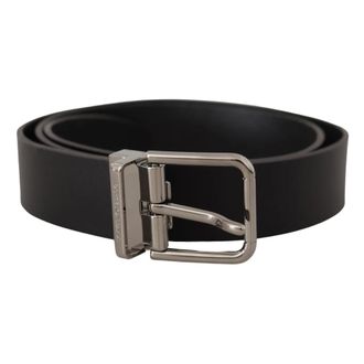 Dolce & Gabbana Homme, Accessoires, Noir, Taille: 85 CM Ceinture en cuir noir avec boucle en métal