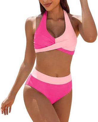 Generic Ensemble bikini pour femme - &Eacute;l&eacute;gant et sexy - Deux pi&egrave;ces - Col en V - Triangle - Push Up - Bikini de plage - Maillot de bain ventre plat - Haut de b