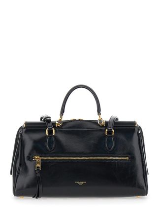 Dolce & Gabbana Womens Shoulder Bag Vittoria Black Leather Cotton