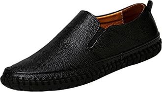 Rismart Mocassin Homme Décontracté Plat Cuir à Enfiler Conduire Chaussure Chaussons Noir,44.5