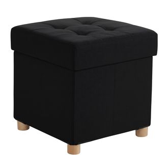 Relaxdays Hocker mit Stauraum, gepolstert, HxBxT: 38 x 38 x38 cm, Leinenoptik, Holzbeine, eckiger Sitzhocker, schwarz
