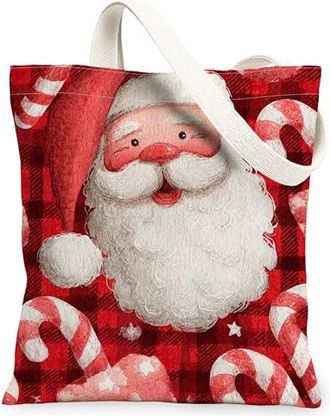 Generic Sacs fourre-tout en toile avec motif P&egrave;re No&euml;l, sacs de courses r&eacute;utilisables, imprim&eacute;s festifs de No&euml;l, l&eacute;gers et lavables &agrave; l&eacute;paule pour cadeaux, vo