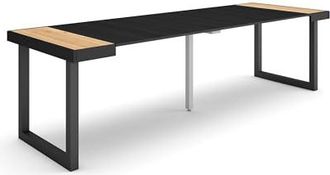 Skraut Home | Ausziehbarertisch | Multifunktionaler ausziehbarer | 260 | Für 12 Gäste | Massivholz Beine | Moderner Stil | Eiche Schwarz