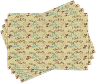 Abakuhaus Fahrrad Platzmatten, Kontrast Vintage-Farben, Waschbare Stoff Esszimmer Küche Tischdekorations Digitaldruck, Beige