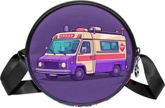 Generic Ambulance Petit sac &agrave; bandouli&egrave;re circulaire pour femme avec fermeture &eacute;clair et bretelles r&eacute;glables Style d&eacute;contract&eacute;