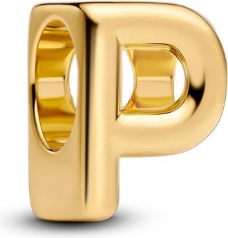 Pandora Buchstabe P Alphabet-Mini-Charm aus Sterling Silber mit 14 Karat Vergoldung, kompatibel Moments, Ma&szlig;e: 6,2 x 8,2 x 5,8 mm, 763962C00