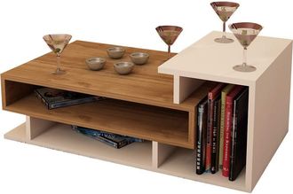 Moebel17 Couchtisch Beistelltisch Wohnzimmertisch Sofatisch Kaffeetisch, Möbelstück für Wohnzimmer I Spring 3450 I Walnuss Weiß I 90 x 50 x 35 cm