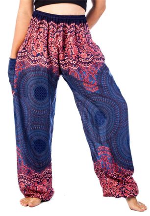Lofbaz Haremshose Damen Boho Yogahose Pumphose Hippie Hose Kleidung Festival Outfit Sommerhose Leicht Sommer Hosen - Rose 1 Dunkelblau 3XL Große Größen