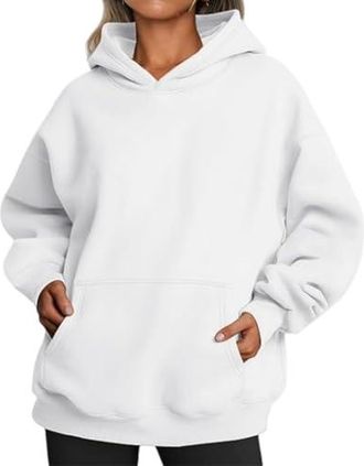 Generic Sweats &agrave; capuche dhiver pour femmes, grande taille, sweatshirts molletonn&eacute;s tendance pour lautomne, blanc, XL