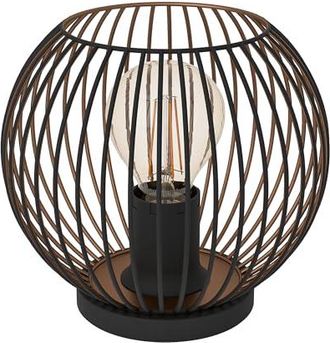 Eglo Tischlampe Almanzora, runde Nachttischlampe, Tischleuchte für Wohnzimmer und Schlafzimmer, Metall in Schwarz und Kupfer, Lampe mit E27 Fassung, Ø 20 c