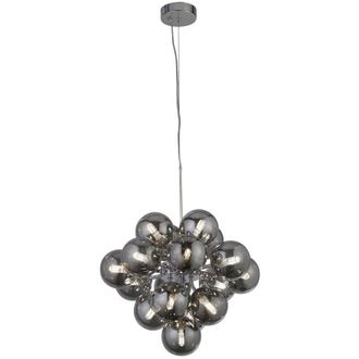 Searchlight Suspension lampe suspendue plafonnier lampe de salon verre fum&eacute; chrome D 41 cm