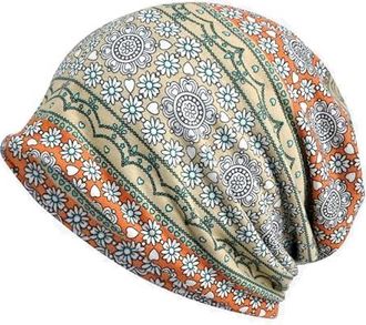 Generic Couvre-chef chimio pour femme - Turban doux - Motif floral - Tissu doux - Bandana alopécie, beige, Taille unique