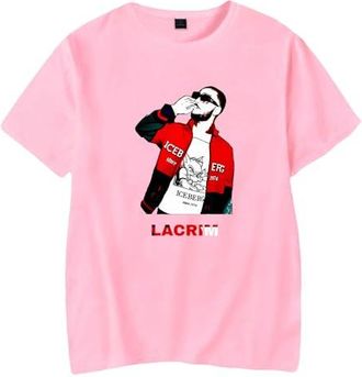 Generic Lacrim T-shirt col rond &agrave; manches courtes pour homme et femme Impression d&eacute;contract&eacute;e Mode Tour Hip Hop Streetwear, Rose - HL13004, S
