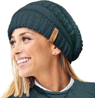 TOSKATOK Bonnet dhiver en Tricot Souple et Chaud pour Femme avec Bonnet de Ski à Doublure Thermique en Velours Supersoft