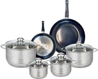 Fackelmann ELO 9727750 Batterie de cuisine 6 pi&egrave;ces, Ensemble de 2 Po&ecirc;les de cuisson 20 et 28 cm et 4 faitouts 14, 16, 20 et 24 cm Elo Prima Brillant, inox, indu