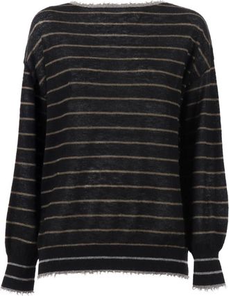 KANGRA Femme, Pulls, Noir, Taille: 38 FR Barchetta Riga Alta Rifinit Sfrangiate